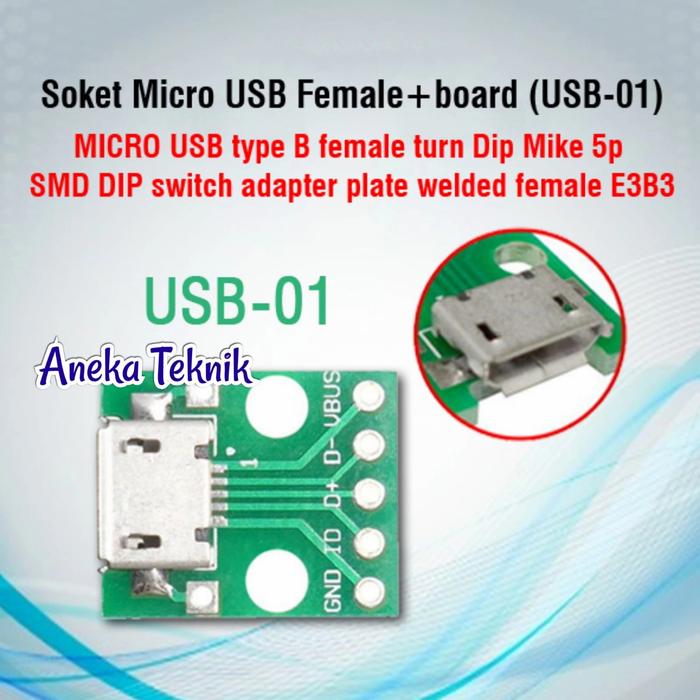 Jual Socket / Soket Micro USB Cewek / Female + PCB Board USB-01 ...