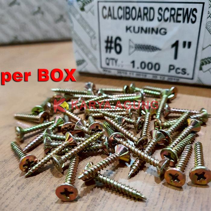 Jual [1 box] Skrup Calciboard 6 x 1" 2,5 cm Kuning / Sekrup Calci Kalsi ...