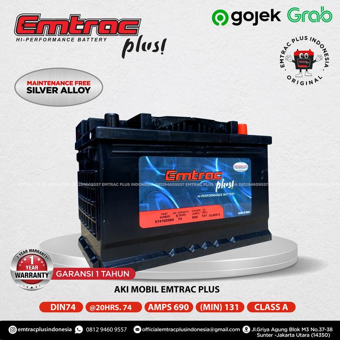 Jual Aki Mobil EMTRAC PLUS DIN 74 / 574102069 (74Ah) MF Maintenace Free - Jakarta Utara - Emtrac ...