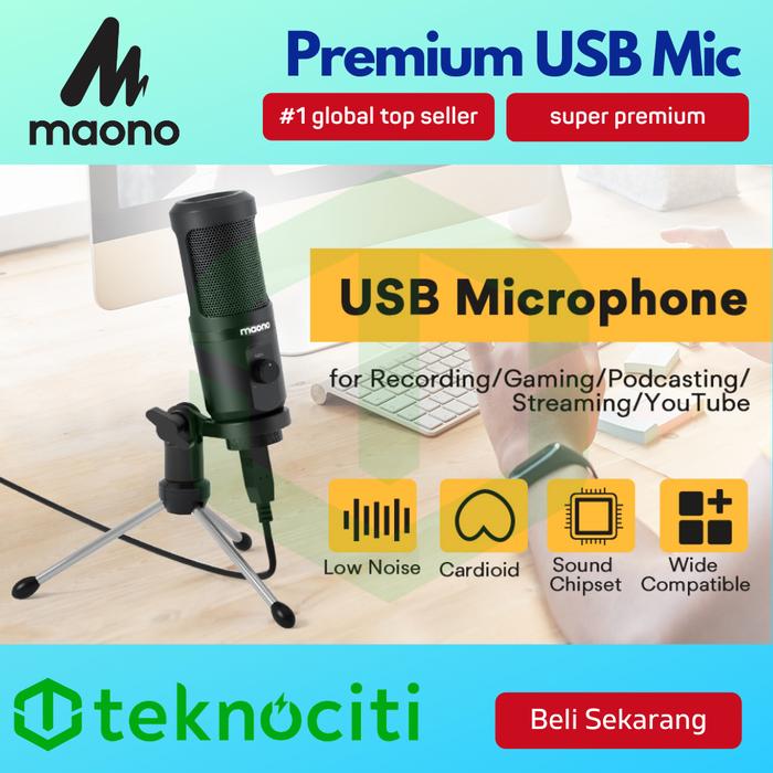 Jual MAONO USB Mic Kondenser for PC Game Podcast Music Recording AU-PM461TR - Mic Only - Kota ...