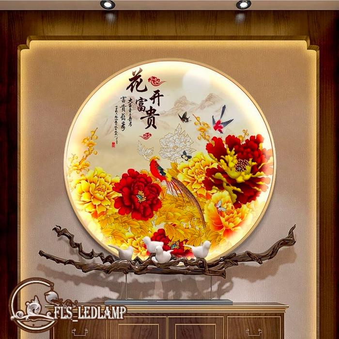Jual PaintingLED_Hua Kai Fu Gui _80cm_Frame Gold_Remote control - Kota ...