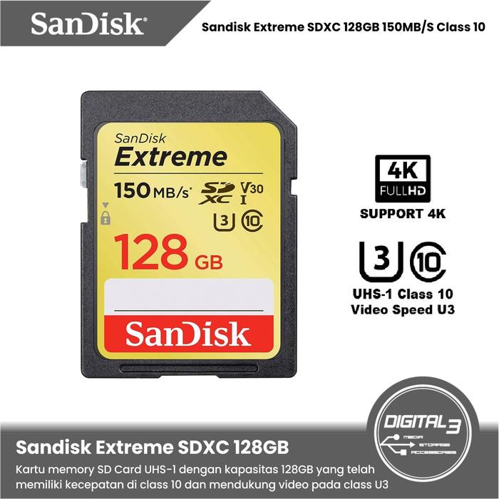 Jual Sandisk Extreme SDXC 128GB 150MB/s Class 10 Memory Kamera SD Card 4K - Kota Denpasar ...
