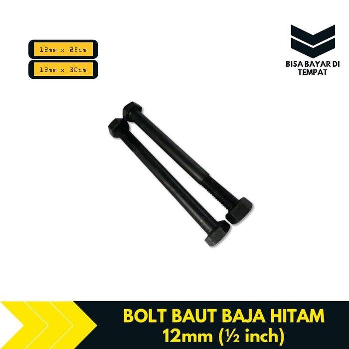 Jual Baut Mur Hitam Baja Diameter 1/2 Inch 12mm Kunci 19 Panjang 25 30 ...