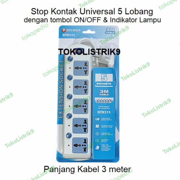 Jual Colokan Stop Kontak Universal 5 Lobang Kabel Extention 3 meter ...