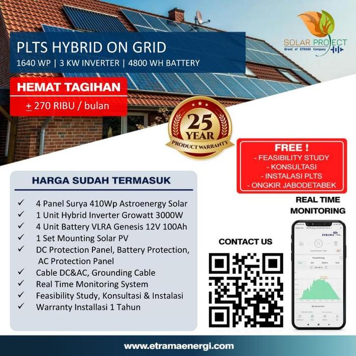 Jual PLTS Hybrid On-Grid 1640WP + 3000 W Inverter + 4800 Wh Battery ...