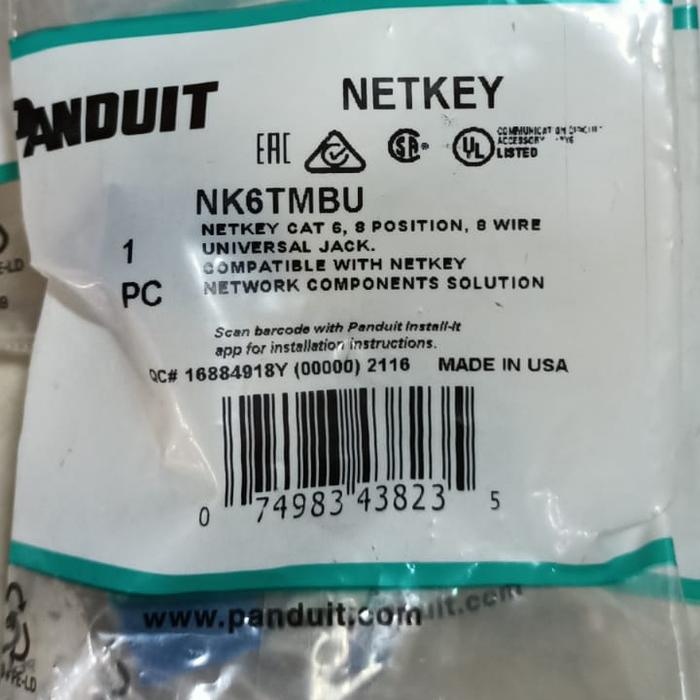 Jual Modular Jack PANDUIT NETKEY cat 6 NK6TMBU Blue - Jakarta Utara ...