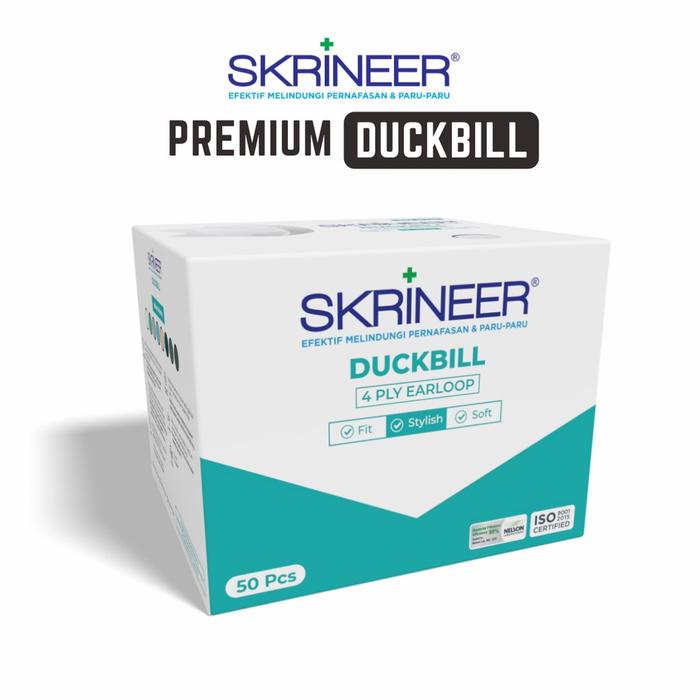 Promo Skrineer Masker Duckbill White Green 4ply Earloop Box isi 50pcs ...