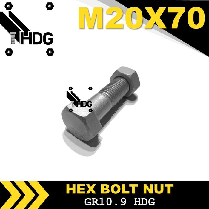 Jual HEX BOLT NUT HALF THREAD GRADE 10.9 HOTDIP (HDG) M20 - M20X70 ...