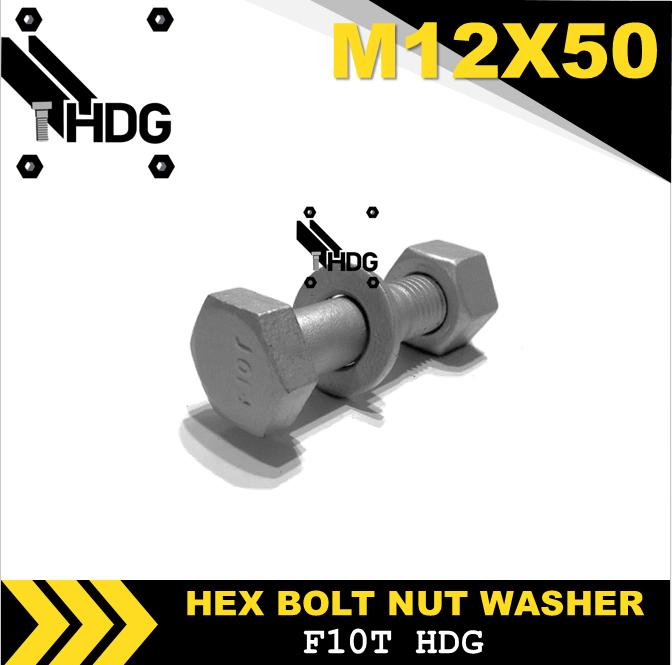 Jual HEX BOLT NUT + RING PLAT HALF THREAD GRADE F10T HOTDIP (HDG) M12 ...