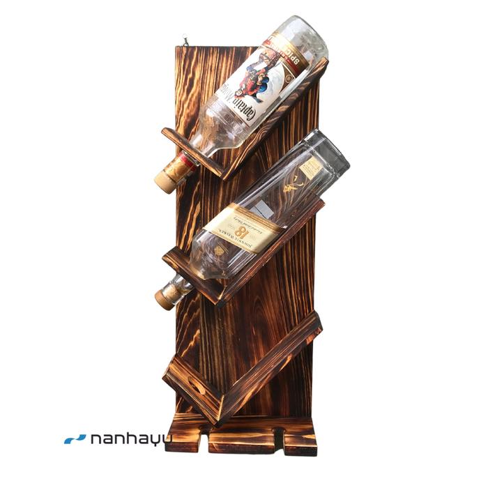 Promo Wooden wine rack, rak wine tempel dinding finishing bakar - Kab ...