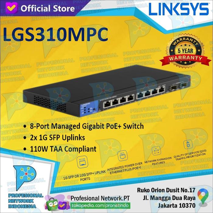 Promo Linksys LGS310MPC 8-Port Managed Gigabit PoE+ Switch, 2 1G SFP ...