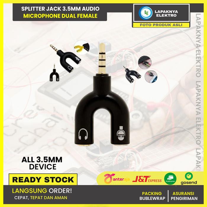 Jual Jack 3.5mm Splitter Audio Microphone Dual Female Adapter Converter ...