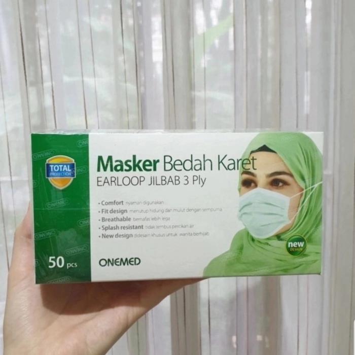 Jual Masker Onemed Headloop Hijab Isi 50 3 Ply Medis ( KARTON / CARTON ...