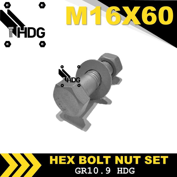 Jual HEX BOLT NUT + RING PLAT HALF THREAD GRADE 10.9 HOTDIP (HDG) M16 ...