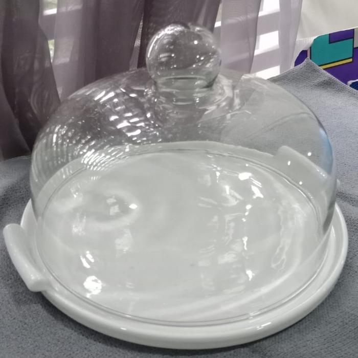 Jual Tempat Kue Kramik Tutup Kaca / Cake Stand Ceramic/ Cake Display ...
