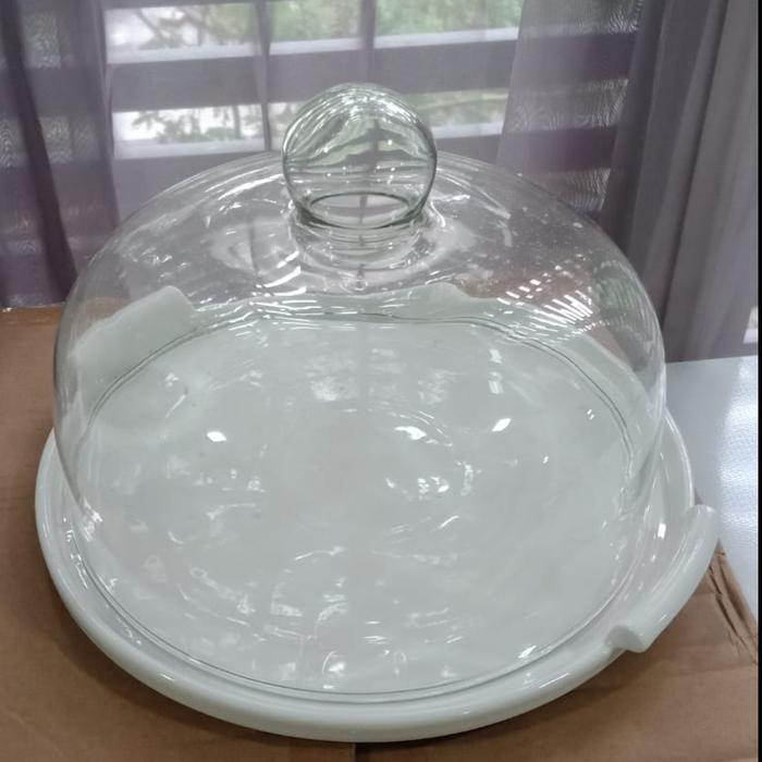 Jual Tempat Kue Kramik Tutup Kaca / Cake Stand Ceramic/ Cake Display ...