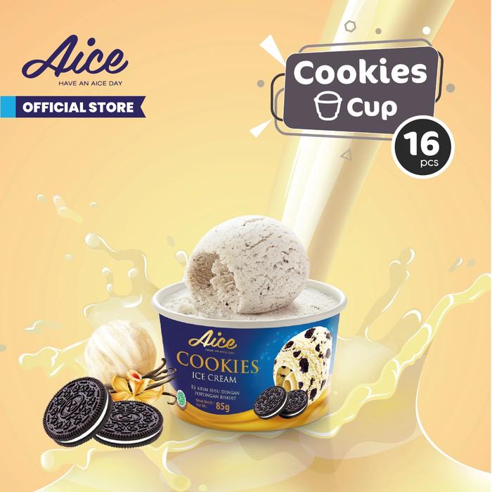 Promo Aice Ice Cream Cookies Cup 65 g ( 1 karton = isi 16 pcs ) Eskrim ...