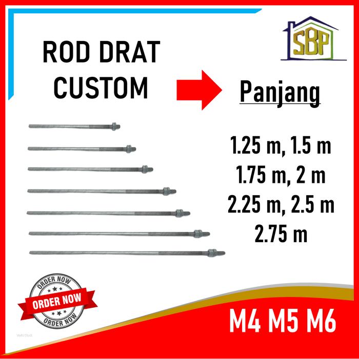 Jual Rod Rot Drat M4 M5 M6 Panjang 1,25 1,5 1,75 2 2,25 2,5 2,75 Meter ...