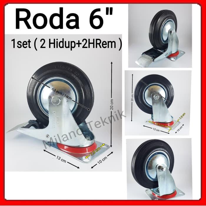 Jual roda 6" (2HR+2H) inch roda karet 6 inchi roda troli trolley ...
