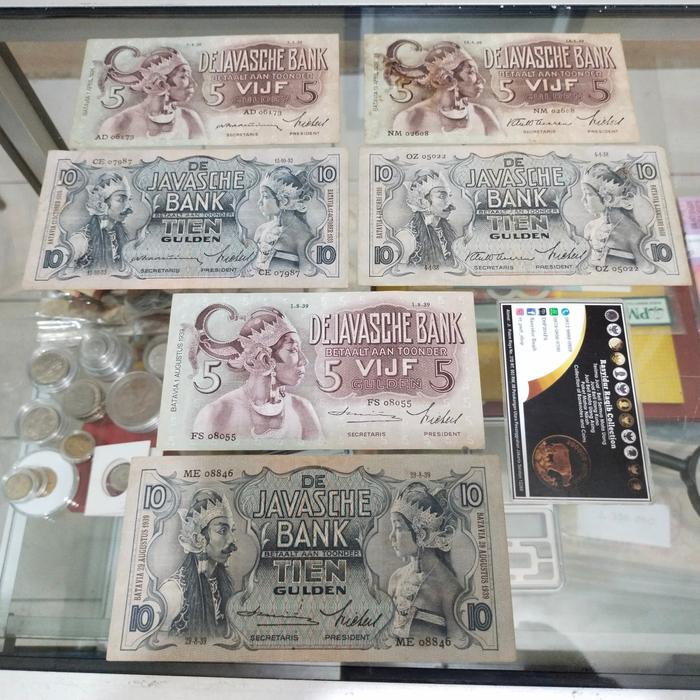 Jual Uang Kuno Seri Wayang 5 dan 10 Gulden Set Tanda Tangan VF Original ...