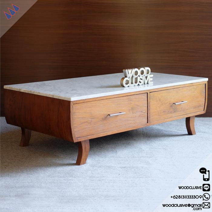 Jual Meja tamu drawer laci rustic top marmer kayu jati / coffee table ...