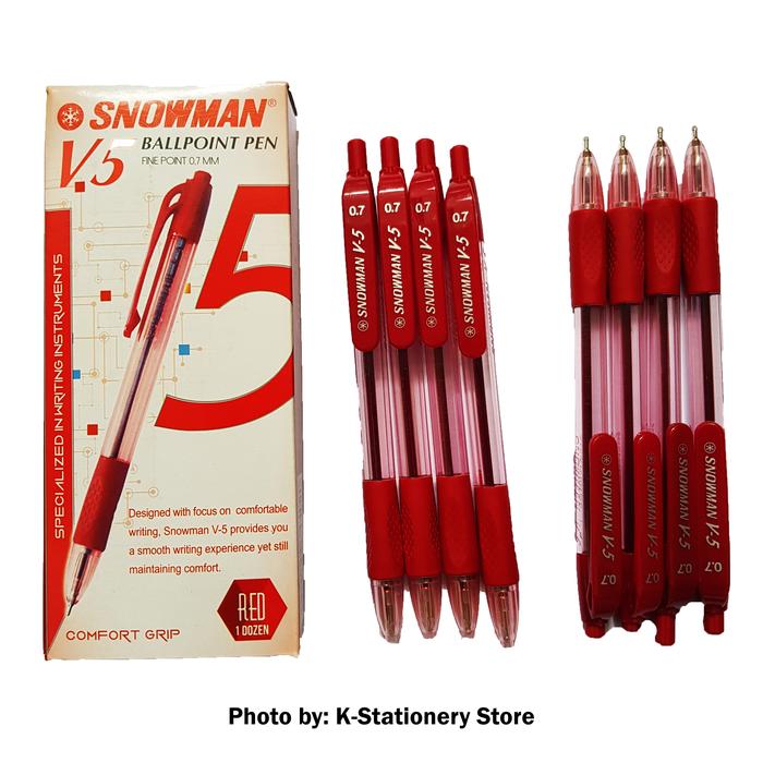 Jual Bolpen Snowman Ballpoint Pen V-5 ( Hitam / Biru / Merah ) [Lusin] — Stationery - Merah ...