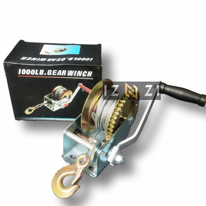Jual Katrol kerekan manual 450 kg Hand Winch 1000LBS sling baja Gear ...