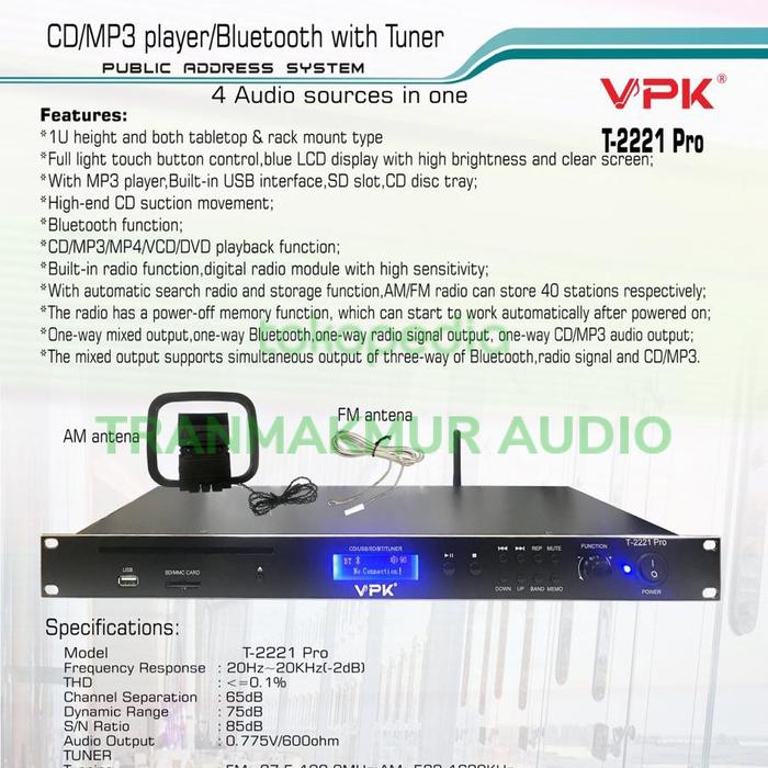 Jual CD/MP3/BLUETOOTH Player With Tuner FM Radio VPK T-2221 pro ...