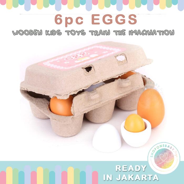 Jual Mainan Anak Telur Kayu 6pc Egg Crate Set Pretend Wooden Toys ...