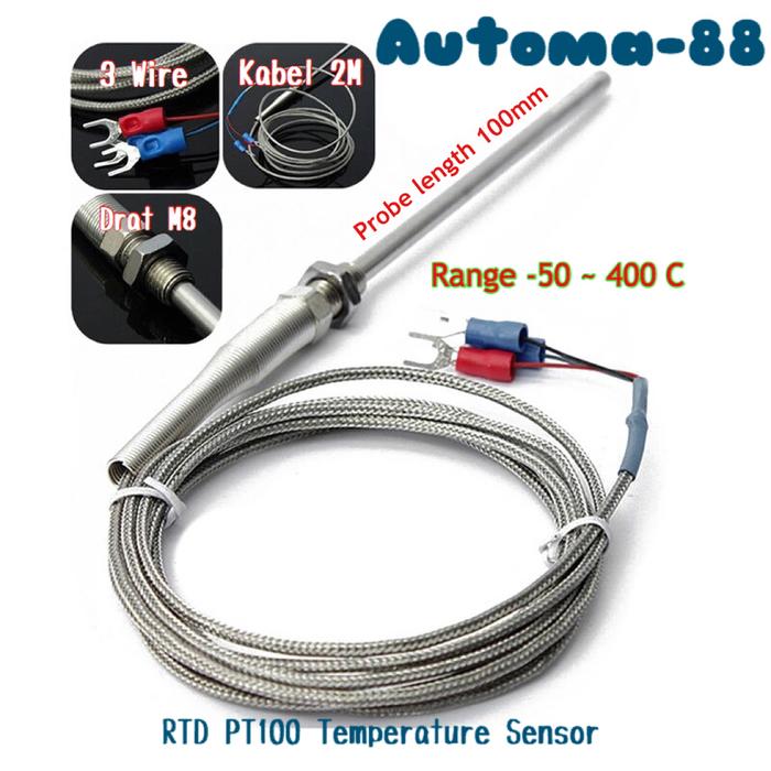 Jual Sensor Suhu RTD PT100 Probe 10cm 100mm PT-100 Kabel 2M 2 Meter ...