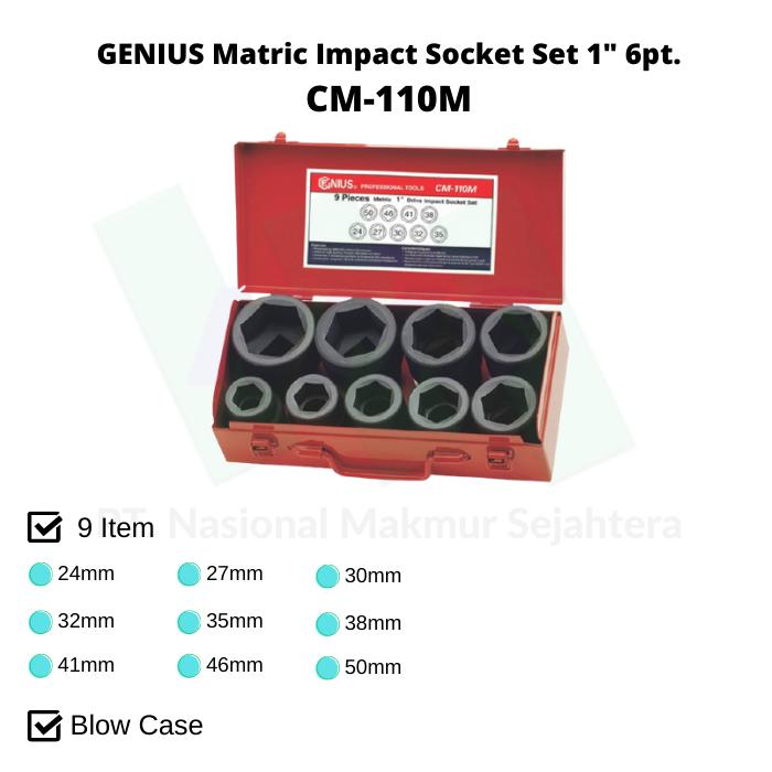 Jual GENIUS Metric Impact Socket Set 1" 6pt. CM-110M - Jakarta Barat ...