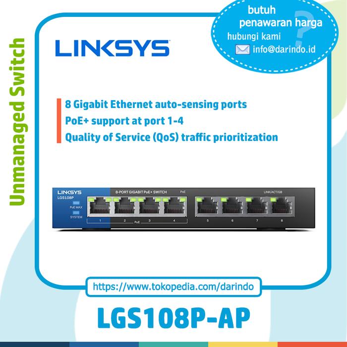 Jual Linksys LGS108P-AP, 8-Port Desktop Business Gigabit POE Switch ...