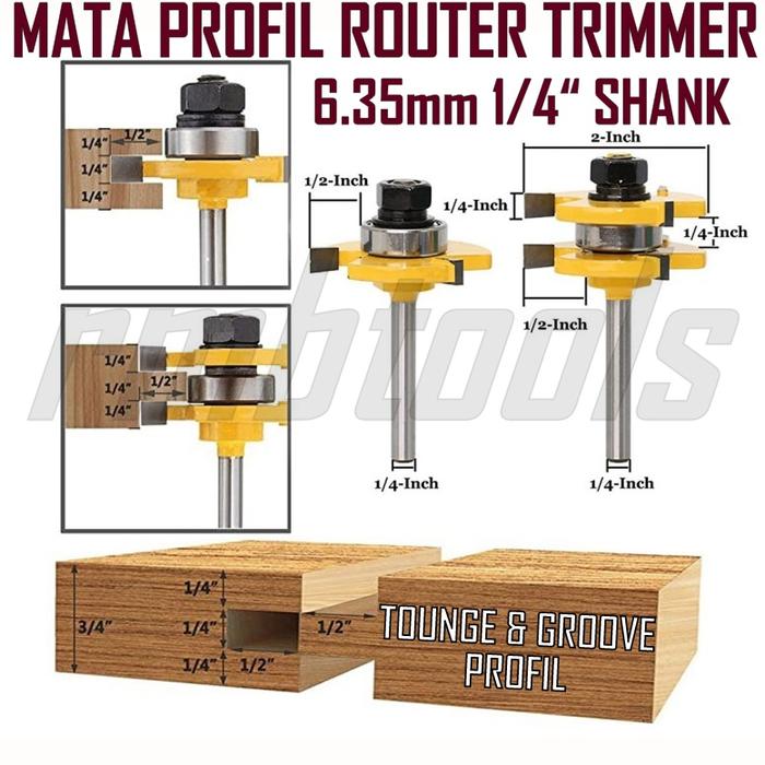 Jual MATA PROFIL / MATA ROUTER / MATA TRIMMER TONGUE & GROOVE 6.35MM ...