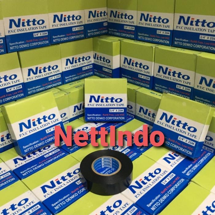 Jual NITTO ISOLASI LISTRIK ORIGINAL Tape Hitam PVC kabel nito 3/4" 25M ...