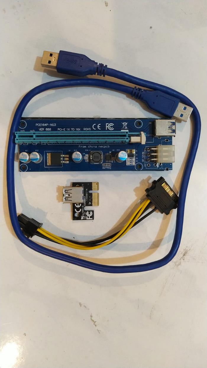 Jual Riser Card 008 PCIE 1X to 16X Adapter SATA 4Pin Molex Power USB 3. ...