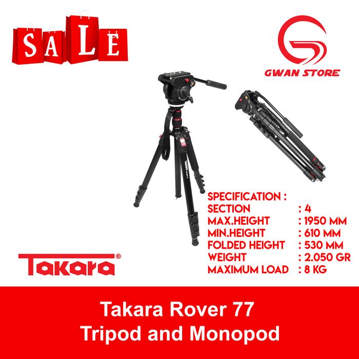 Jual Takara Rover 77 Fluid Head Compact 2 in 1 Traveller Tripod Monopod ...