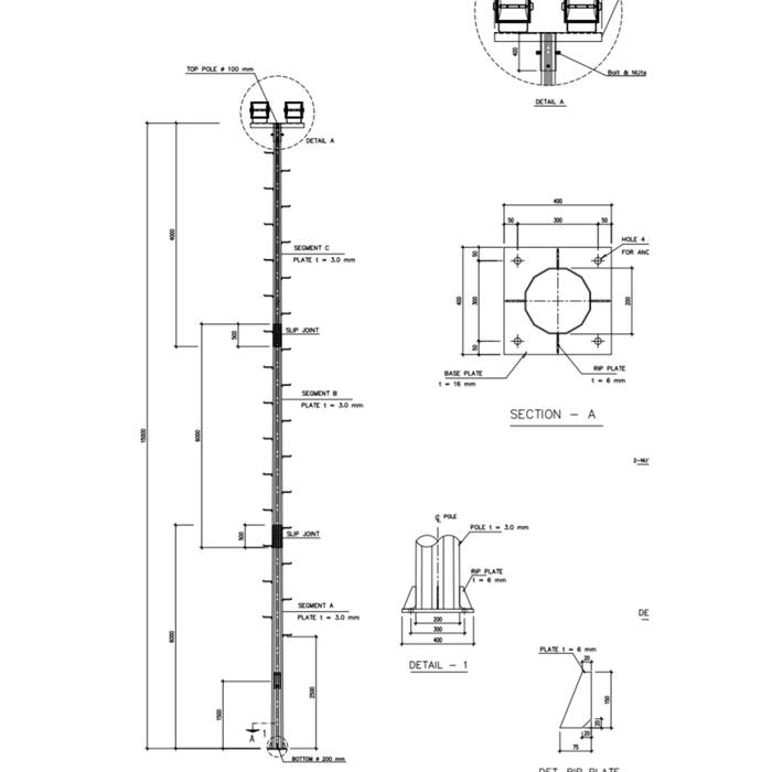 Jual Tiang Floodlight Tiang Lampu Sorot Okta Hexagonal 15M 15 Meter 2 ...