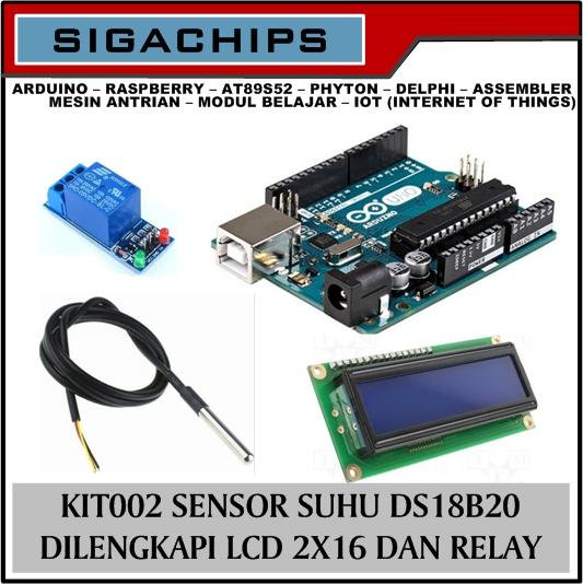 Jual MODUL BELAJAR SENSOR SUHU DS18B20 ARDUINO DS18B20 LCD 2X16 RELAY ...
