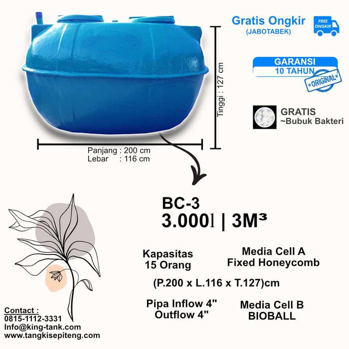 Jual 3000 Liter / 3M3 - Tangki BIOFIL BIOTANK BIOTECH BIOFILTER - Kab ...