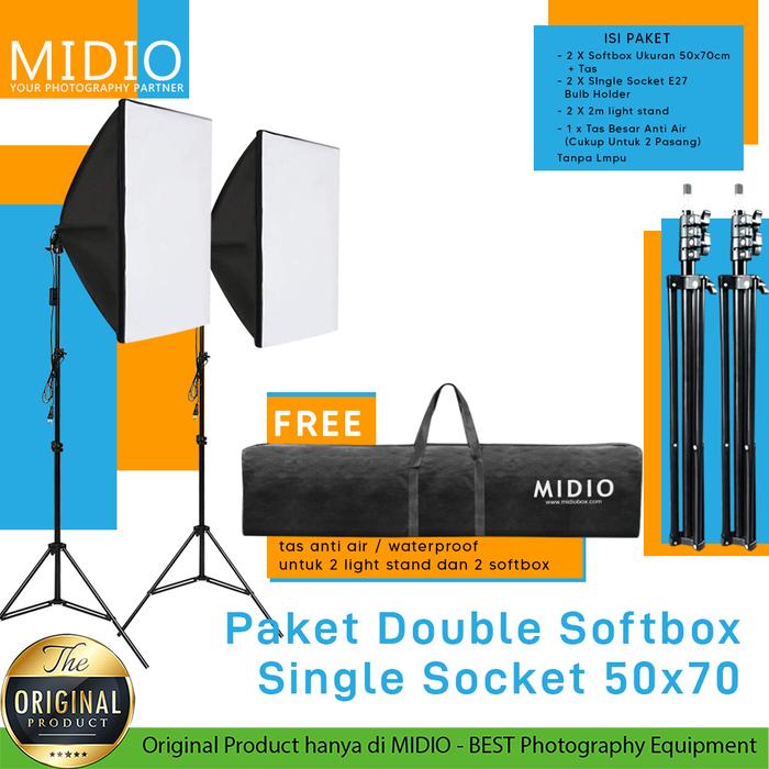 Jual Paket Double Softbox Midio A1 Light Stand 2m + 1 Socket E27 ...