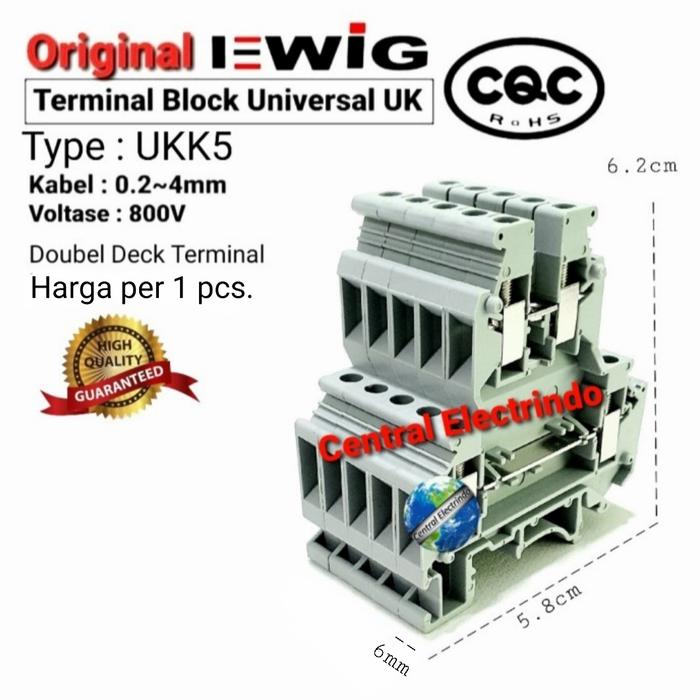 Jual Terminal Block UKK5 (0.2~4mm) 800V Doubel Deck Terminal Din Rail EWIG. - Kota Tangerang ...