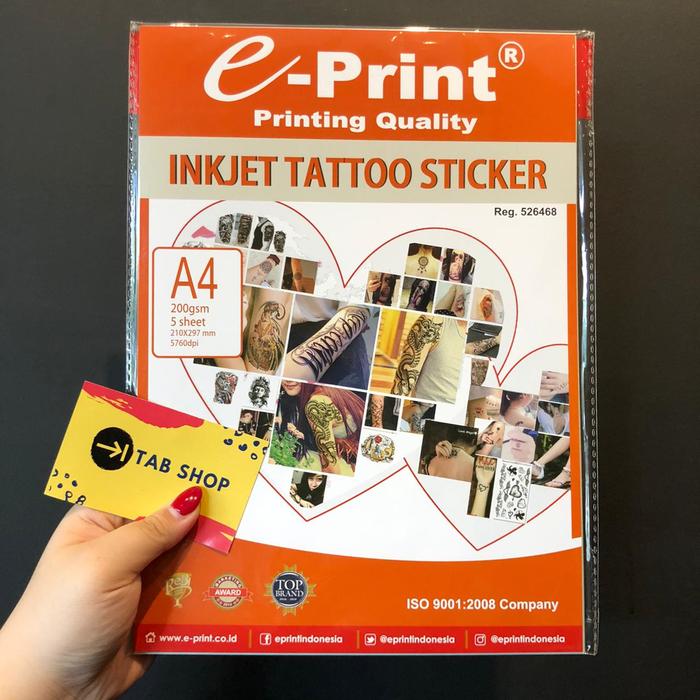 Jual e-Print Inkjet Tattoo Sticker A4 200gsm 5lbr Kertas Tato Stiker ...