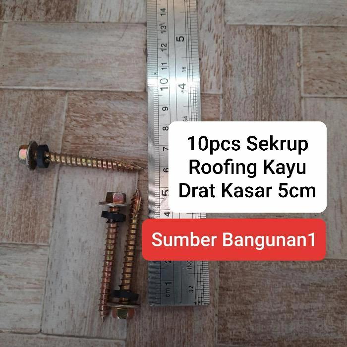 Jual sekrup roofing kayu drat kasar 5cm (10pc) | skrup roofing panjang ...