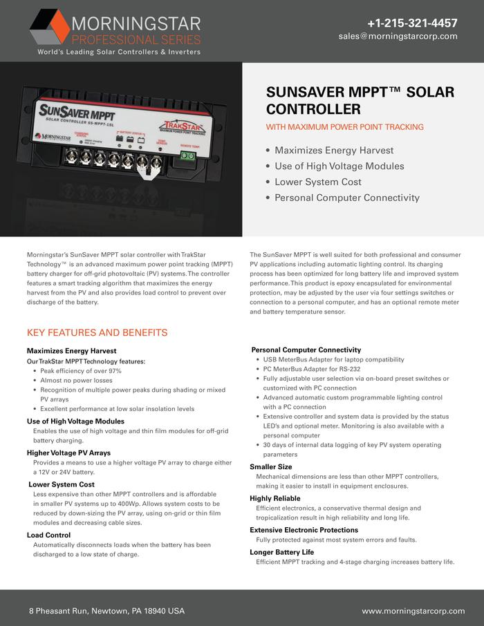 Jual Morningstar SS-MPPT-15L SunSaver MPPT 15 amp 12-24V Solar - Kab ...