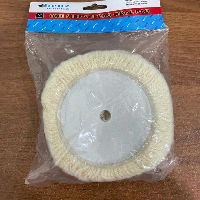 Jual kain polisher 5inchi model tempel wool poles buffing pad Velcro ...