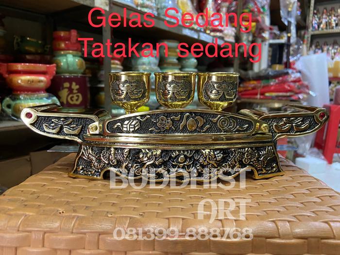 Jual Tatakan gelas dan gelas sembahyang kuningan taiwan sedang set ...