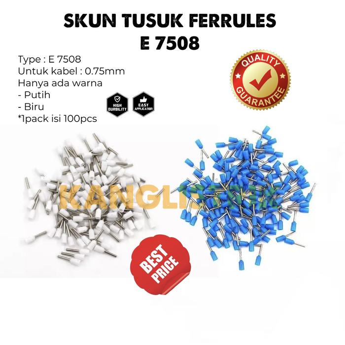 Jual SKUN FERRULES KABEL UKURAN 0.75mm / SKUN FERULES 0.75mm - Biru ...