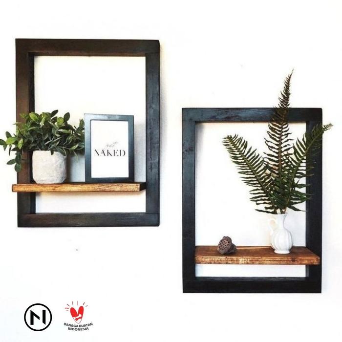 Promo Rak bunga tempel dinding kayu minimalis bentuk frame ukuran ...