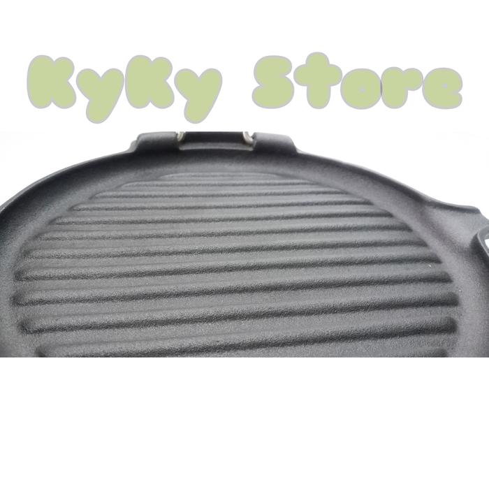 Jual japan grill pan bulat garis cast iron gagang stainless steel di ...