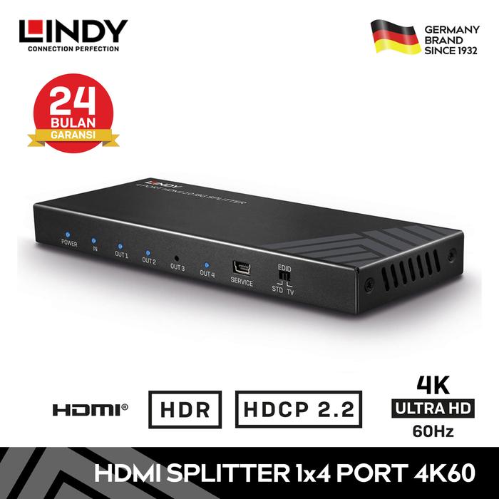 Promo HDMI Splitter LINDY 4 Port 18G 4K60 HDR HDCP EDID + Audio Pass ...